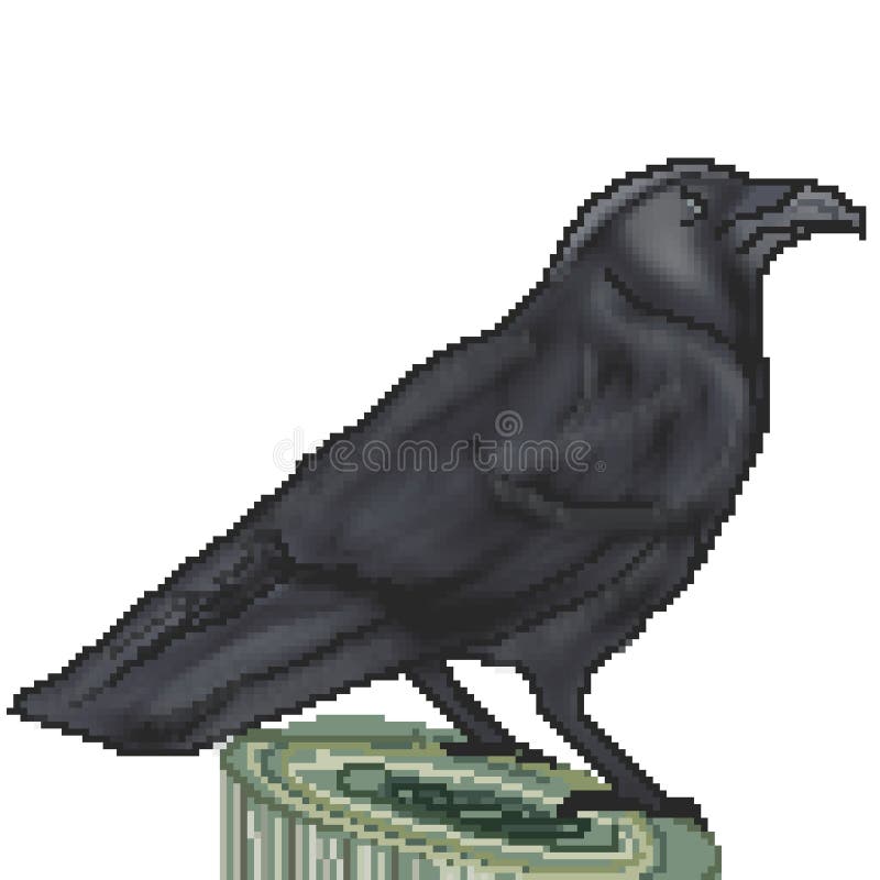 Pixel 8 Bit Drawn Large Raven Perched on a Stump Stock Illustration ...