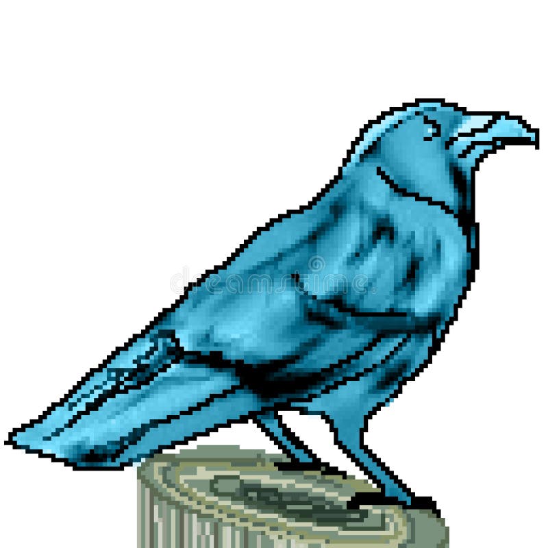 Pixel 8 Bit Drawn Large Raven Perched on a Stump Stock Illustration ...