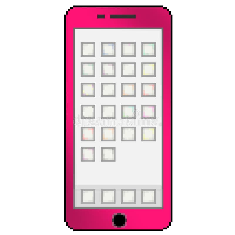 Pixel 8 Bit Drawn Multicolored Cell Phone with Blank App Thumbnails ...