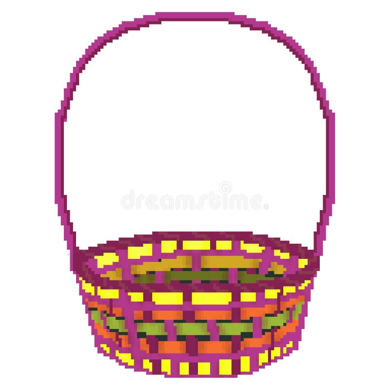 Pixel 8 Bit Drawn Multicolored Easter Egg Hunting Basket Stock ...