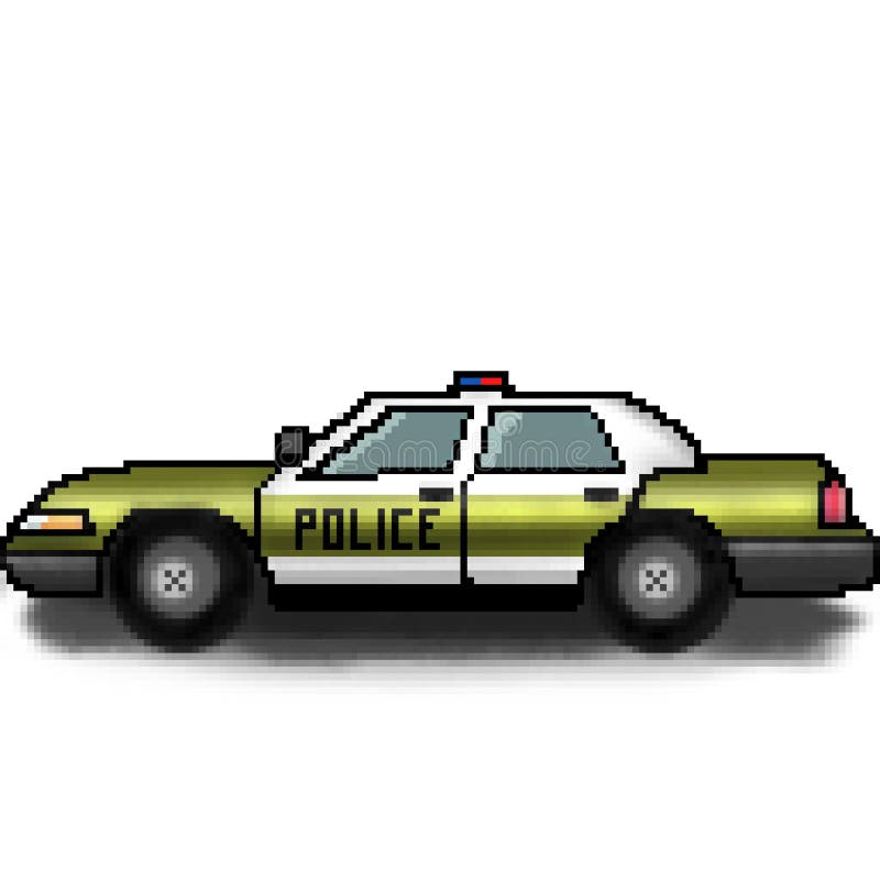 Pixel 8 Bit Drawn Multicolored Police Cruiser with Emergency Lights ...