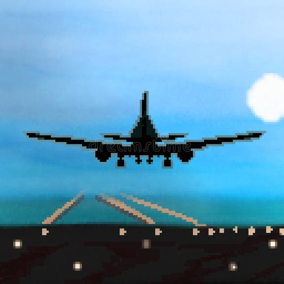 Pixel 8 Bit Drawn Plane Landing during Nighttime Flight Stock ...