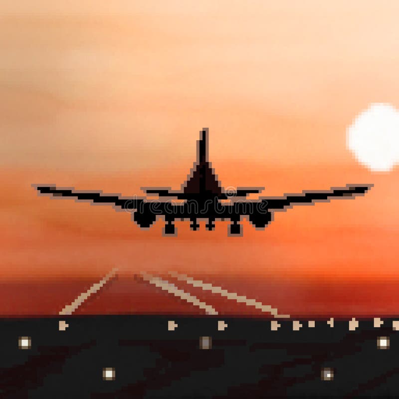 Pixel 8 Bit Drawn Plane Landing during Sunrise Flight Stock ...
