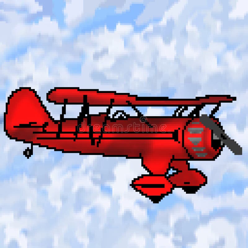 Pixel 8 Bit Drawn Red Antique Plane with Multicolored Cloudy Sky Stock ...