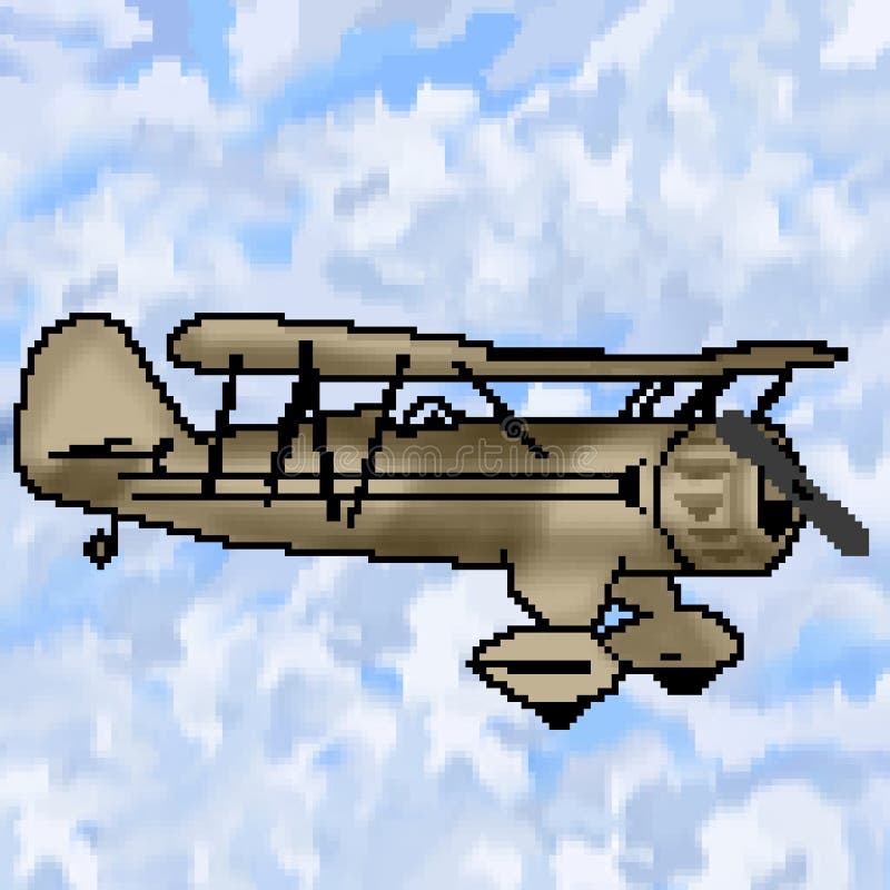 Pixel 8 Bit Drawn Blue Passenger Jet Plane with Cloudy Sky Stock ...