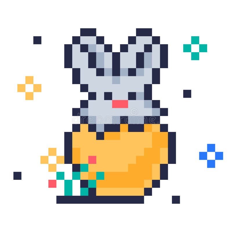 Pixel 8 Bit Easter Bunny. Pixel Art Arcade Game Icon, Painted Chicken ...