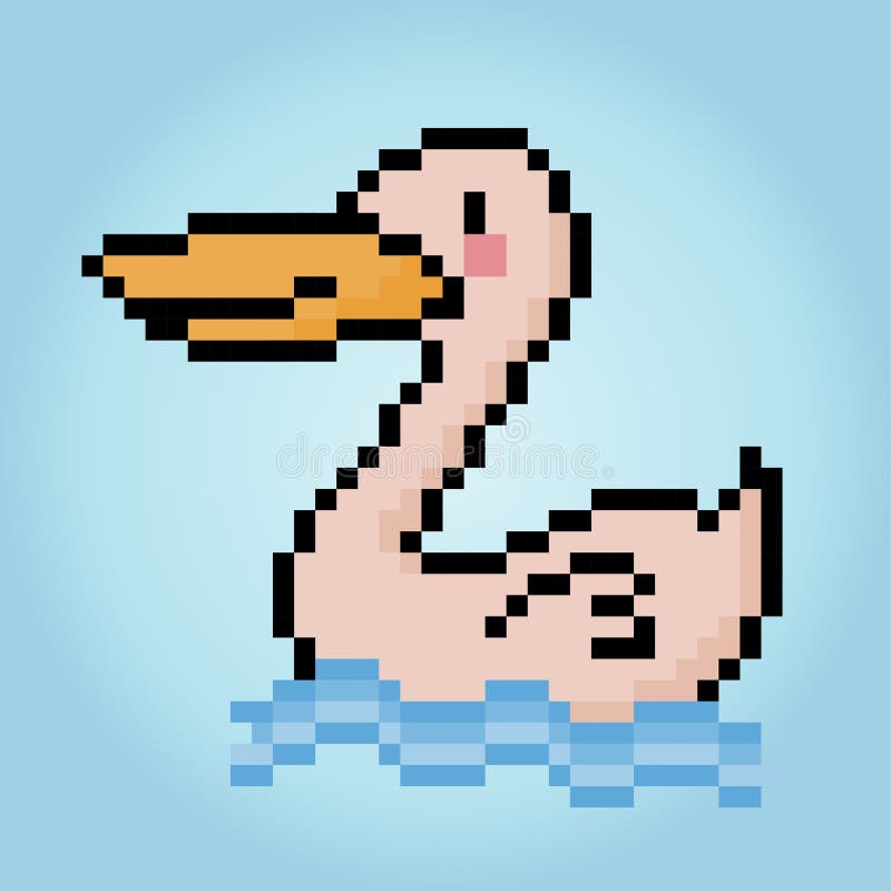 Pixel 8 Bit Flamingo is Swimming. Animal Character in Vector Stock ...