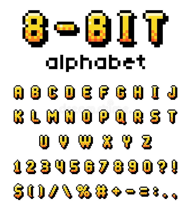 Pixel 8 Bit Font and Alphabet Letters and Numbers Vector Set Stock ...