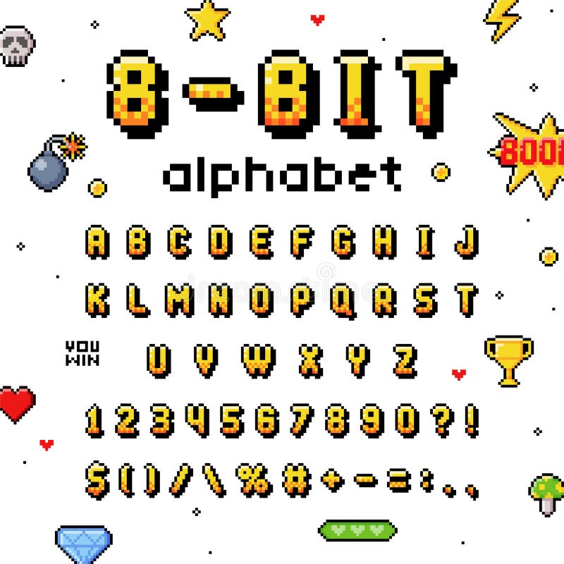 Pixel 8 Bit Font and Alphabet Letters and Numbers Vector Set Stock ...