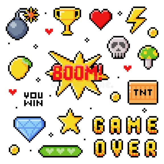 Pixel 8-bit Objects and Video Game Style Element Vector Set Stock ...
