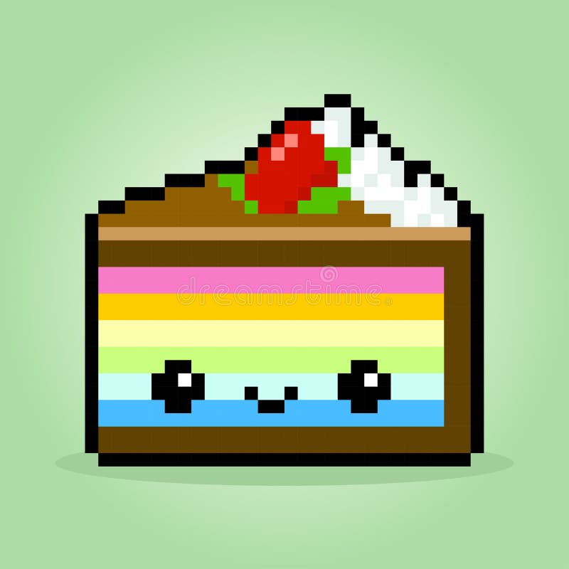 Pixel 8 Bit a Piece of Rainbow Cake. Birthday Cake in Vector Stock ...