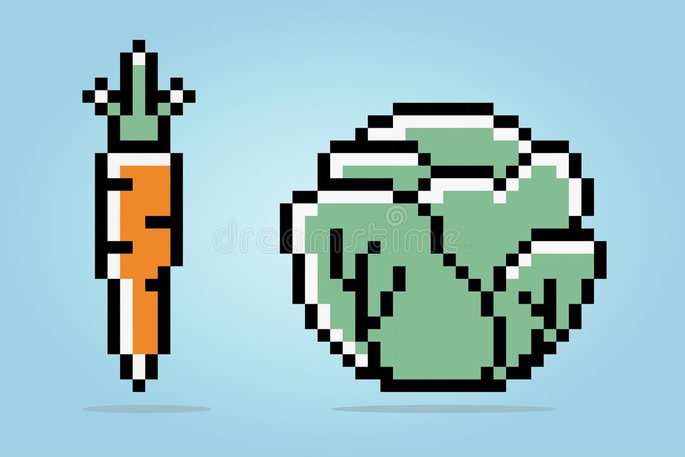 Pixel 8 Bits of Carrots and Cabbage. Vegetables in Vector Stock Vector ...
