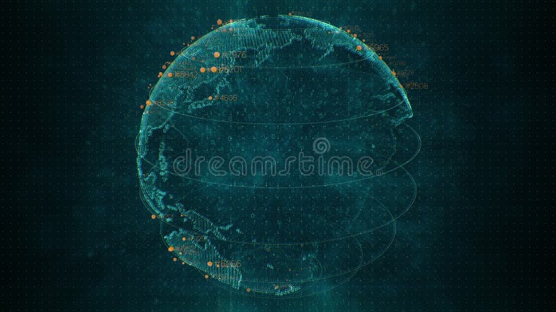 Pixel Blue 3D Planet Earth with Big Data Animation. Rotating Globe ...