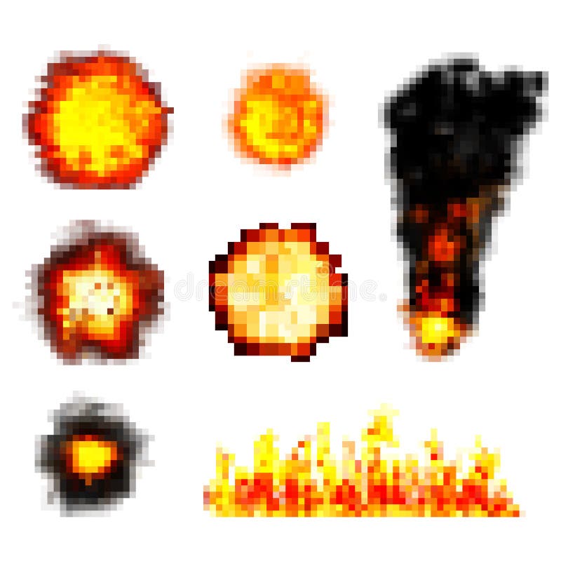 Pixel Boom. Retro Game Explosions. Vector Set Stock Vector ...