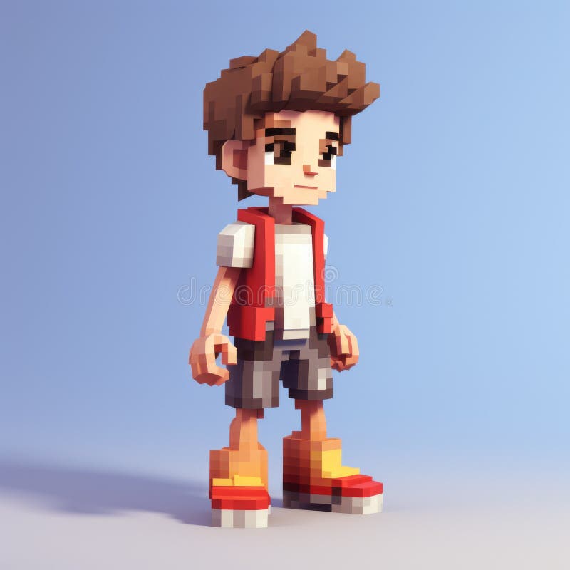 Realistic 3d 8-bit Pixel Cartoon of Kid Elijah in Red Vest Stock ...