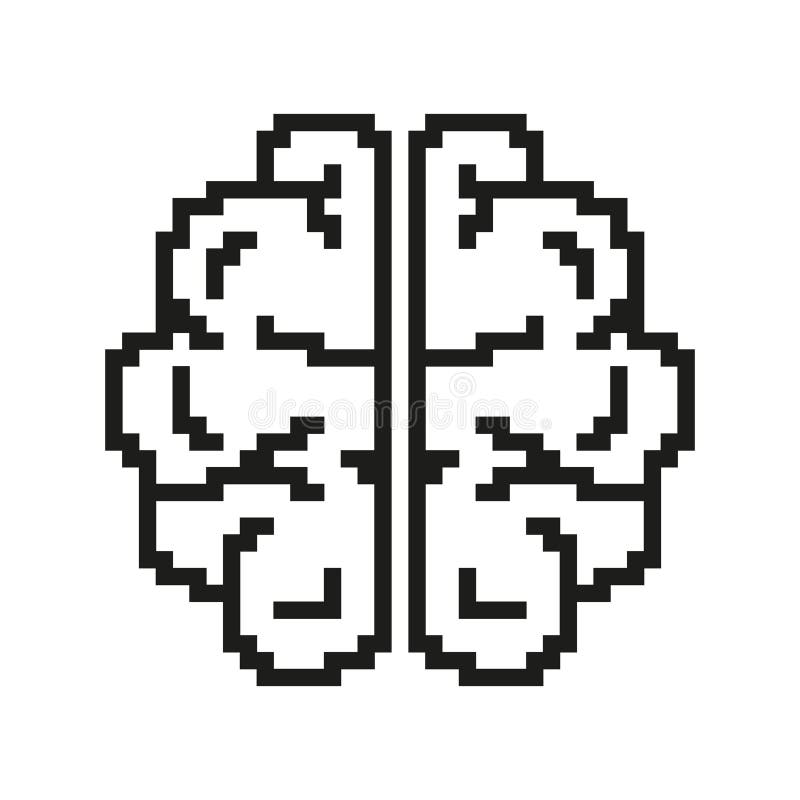 Pixel Brain Icon with Two Hemispheres. Neural Design Pixelated Symbol. Cognitive and Neural ...