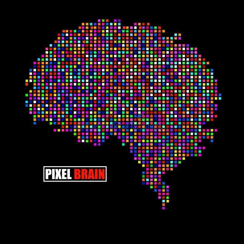 Pixel Brain Isolated on Black Background Stock Vector - Illustration of ...