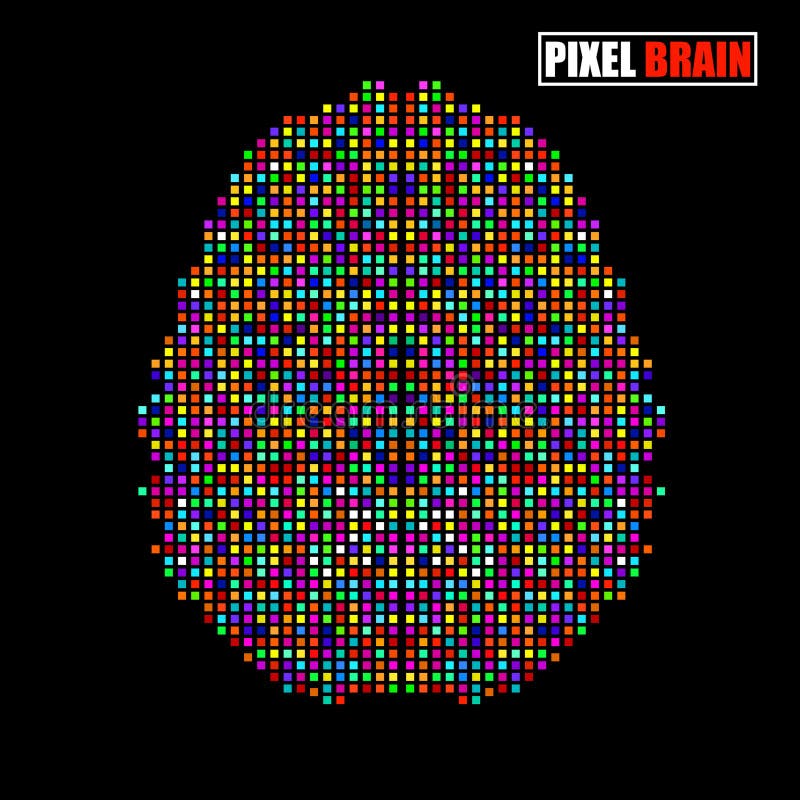 Pixel Brain Isolated on Black Background. Vector Logo Stock Vector ...