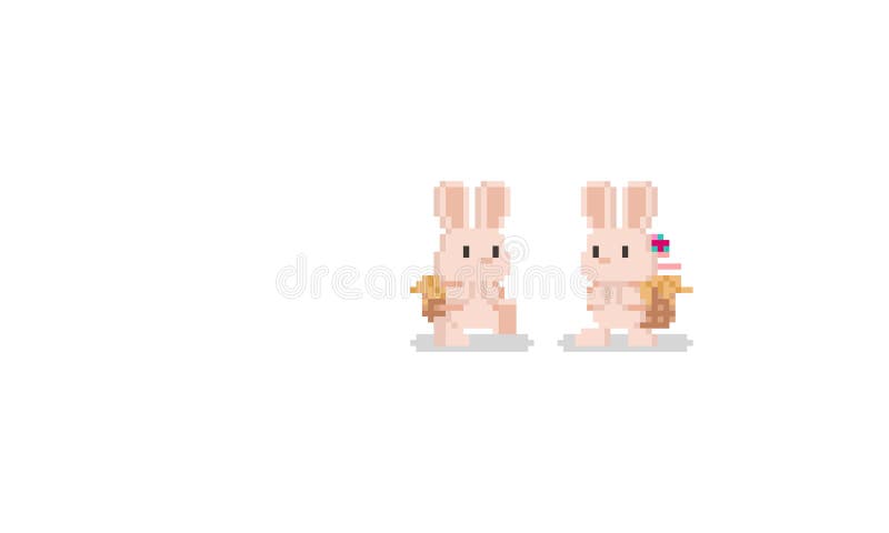 Pixel Brown Bunny with Back Basket.Easter Day.8bit. Stock Illustration ...
