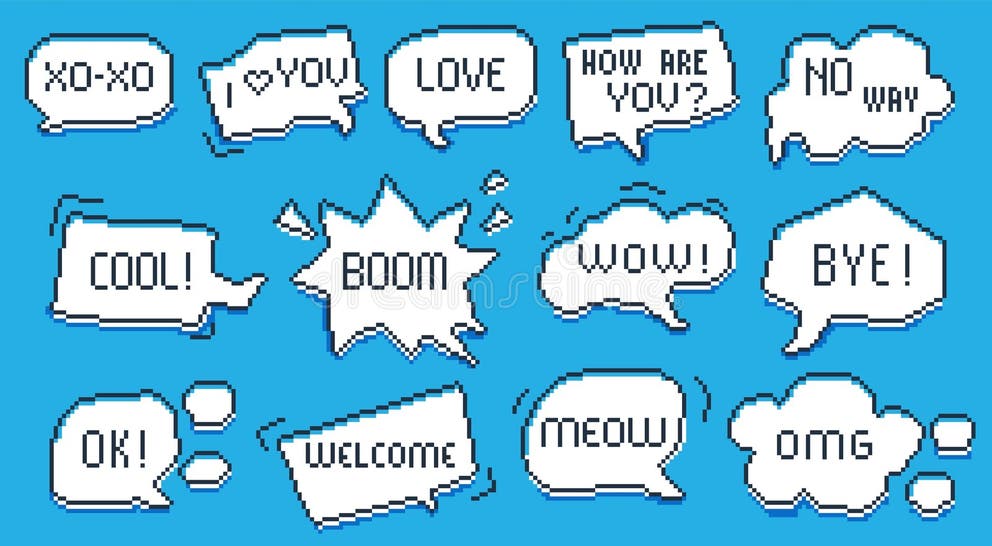 Pixel Bubbles Message. Retro Comic Chat Bubble with Dialogue Word, Geek ...