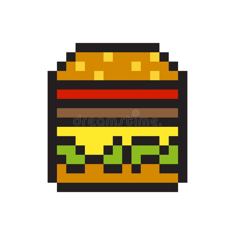 Pixel Burger Icon. Multi Layered Stack. Vector Fast Meal. Retro Food ...