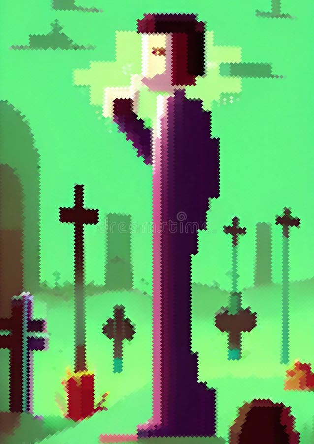 Pixel Cartoon of Man in Tomb Land Stock Illustration - Illustration of ...