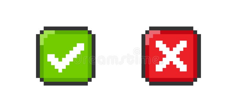 Pixel Check Mark and Cross Mark. 8-bit Game Icon Stock Vector ...