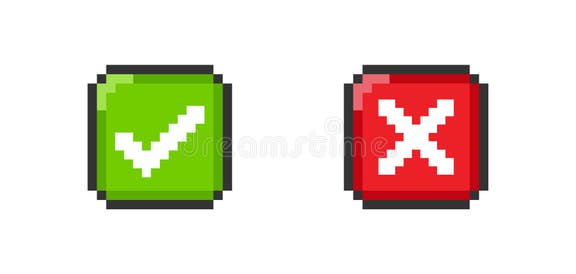 Pixel Check Mark and Cross Mark. 8-bit Game Icon Stock Vector ...