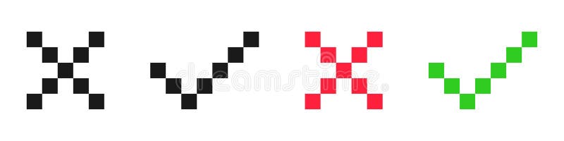 Pixel Check Mark and Cross. Yes and No Buttons. 8-bit Video Game Style ...