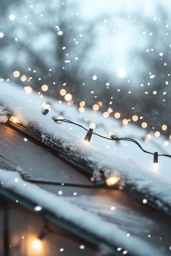 Pixel Christmas Lights Twinkling on a Snowy Rooftop. Stock Illustration ...