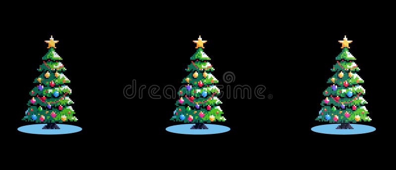 Pixel Christmas Tree Decorated with Christmas Tree Decorations and ...