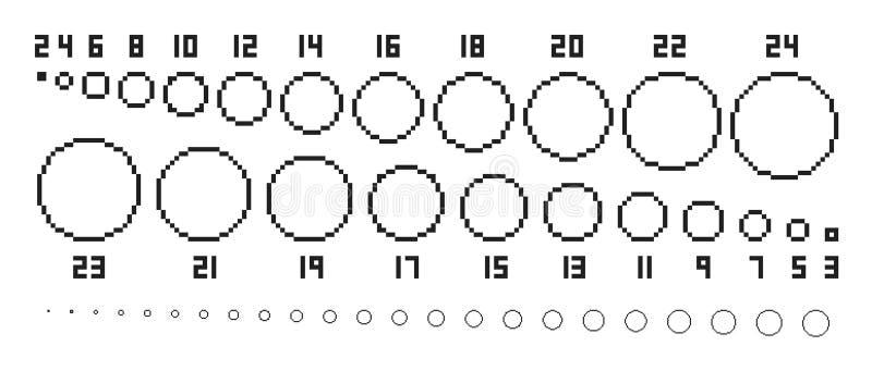 Pixel Circles. Pixel Art Base Circle Shapes in Various Radius, Diameter ...