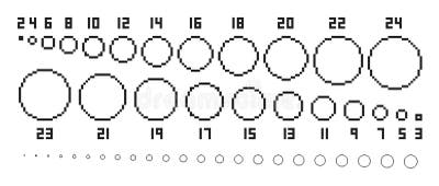 Pixel Circles. Pixel Art Base Circle Shapes in Various Radius, Diameter ...