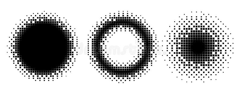 Pixel Circles and Frames Halftone Style Set Stock Vector - Illustration ...