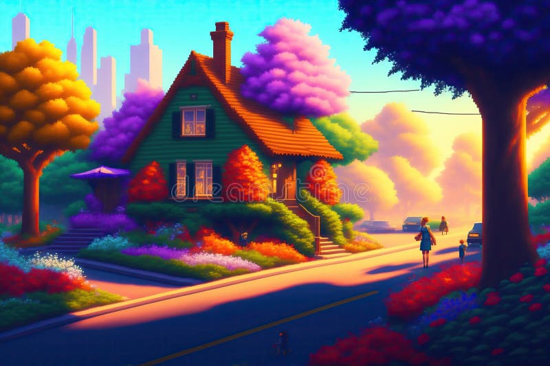 Pixel City Landscape Background Illustration 8 Bit Stock Illustration ...