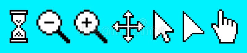 Pixel Click Cursor Icon Set, Click Pointer Arrow, Computer Mouse Click ...