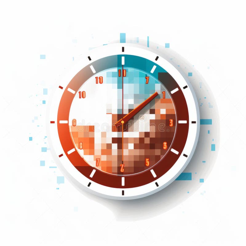Pixel Clock Icon Stock Vector Illustration in Light Blue and Orange ...