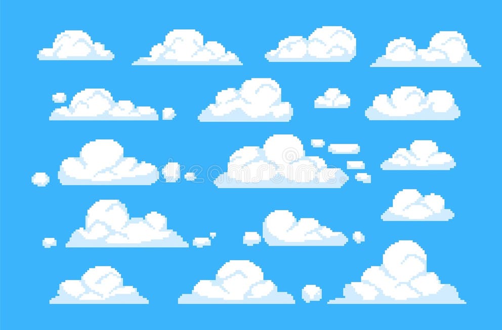Pixel Cloud. Game Animation 8bit Sky, Digital Cloudy Retro Scene ...