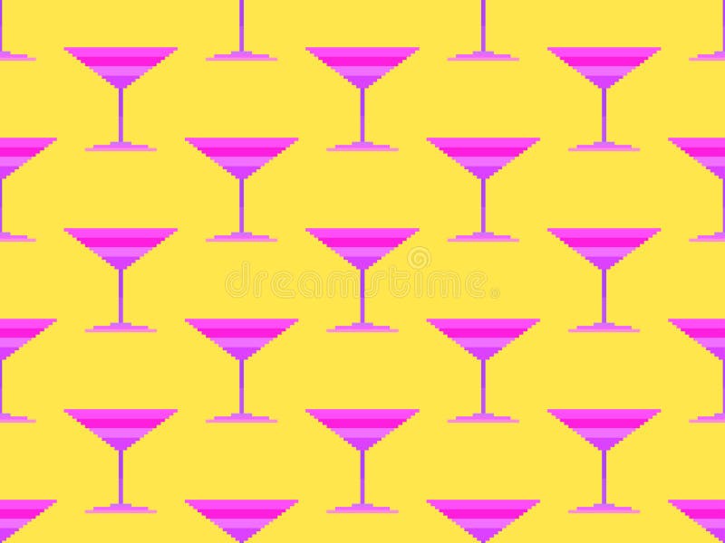 Pixel Cocktail Glasses in the Style of the 80s. Seamless Pattern with ...