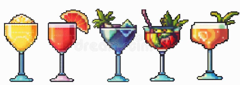 Set of Pixel Cocktail Icon. Retro 90s Gaming 8 Bit Icon of Pixel Mosaic ...