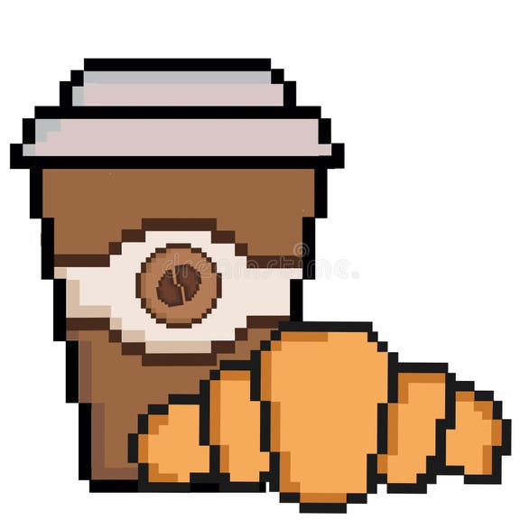 Pixel Coffee Icon with Croissant. Trendy Retro Pixel Art Design Style ...