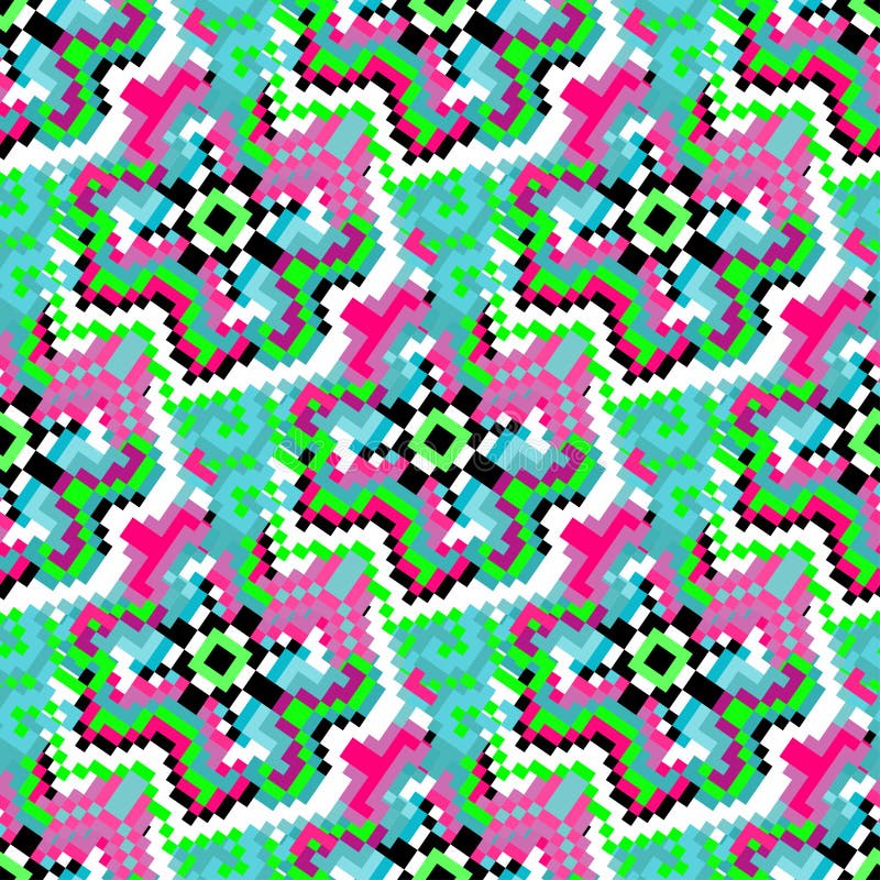 Pixel Geometric Background in Retro Style Seamless Pattern Vector ...