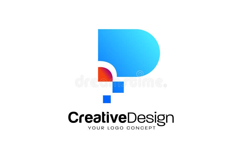 Pixel Concept P Letter Logo Design with Red and Blue Colors and Modern ...