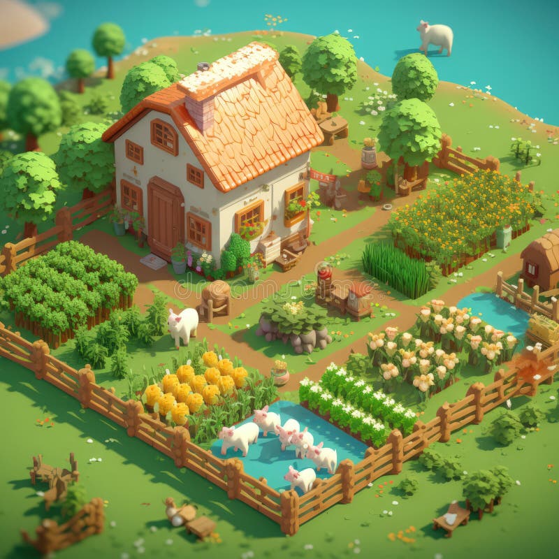 Pixel Countryside Farm in a Charming Setting Stock Illustration ...