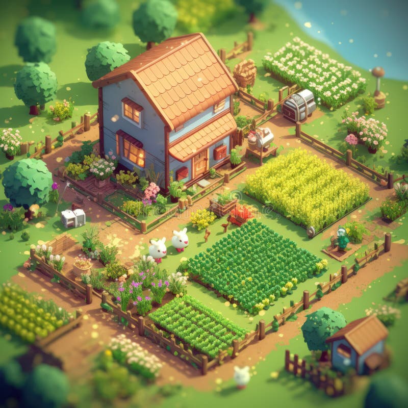 Pixel Countryside Farm in a Charming Setting Stock Illustration ...