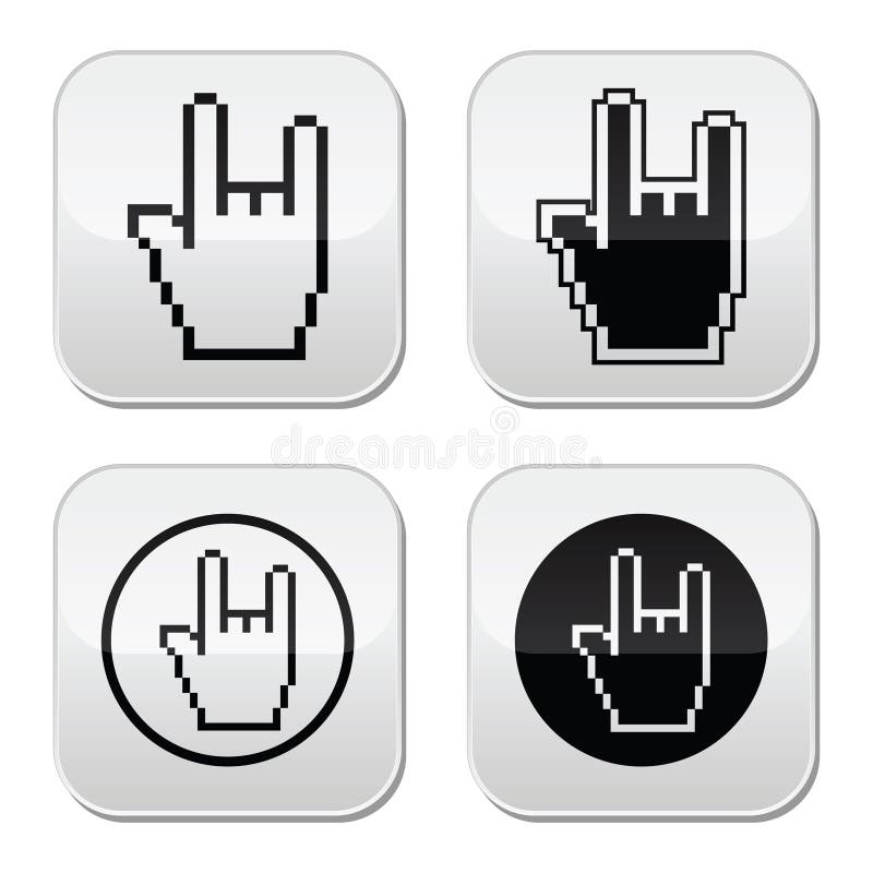 Pixel Cursor Buttons Hand - Rock Sign Stock Illustration - Illustration ...