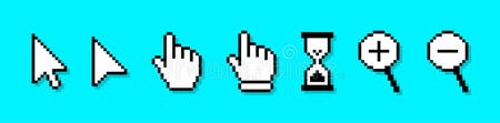 Pixel Cursor or Computer Mouse Pointer Icons Set. Pixel Art Cursors ...