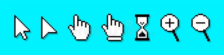 Pixel Cursor or Computer Mouse Pointer Icons Set. Pixel Art Cursors ...