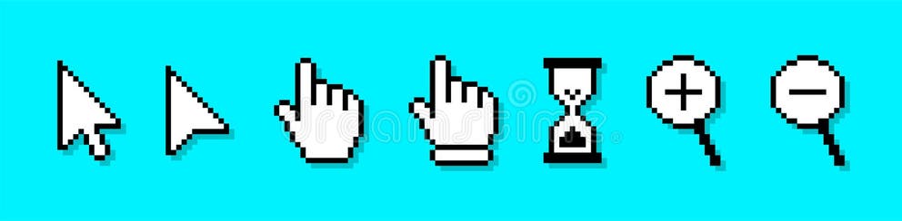 Pixel Cursor or Computer Mouse Pointer Icons Set. Pixel Art Cursors ...