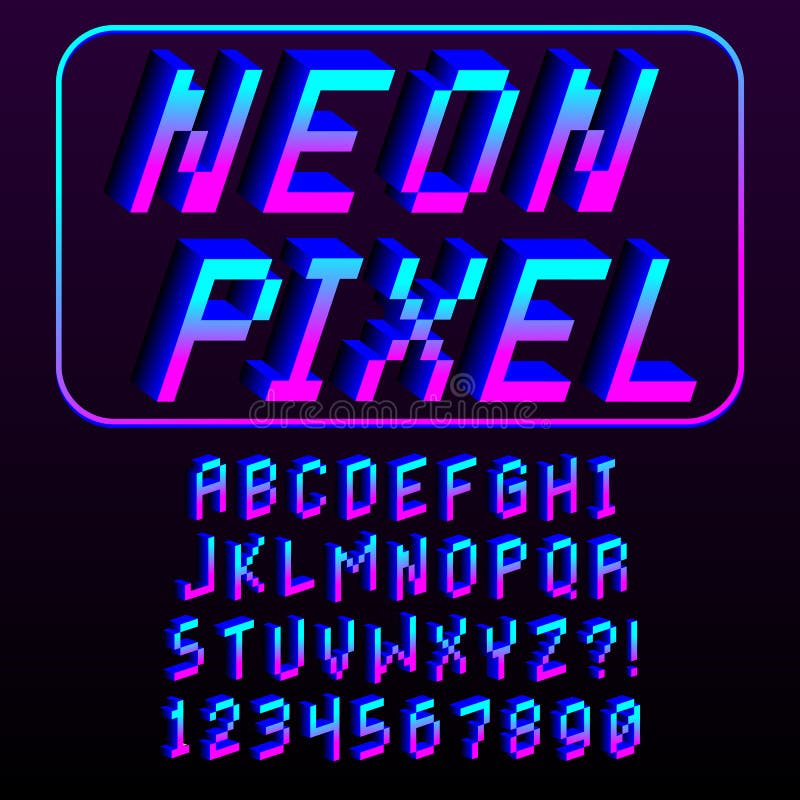 Pixel 3D Font Alphabet and Numbers Isolated Stock Illustration ...